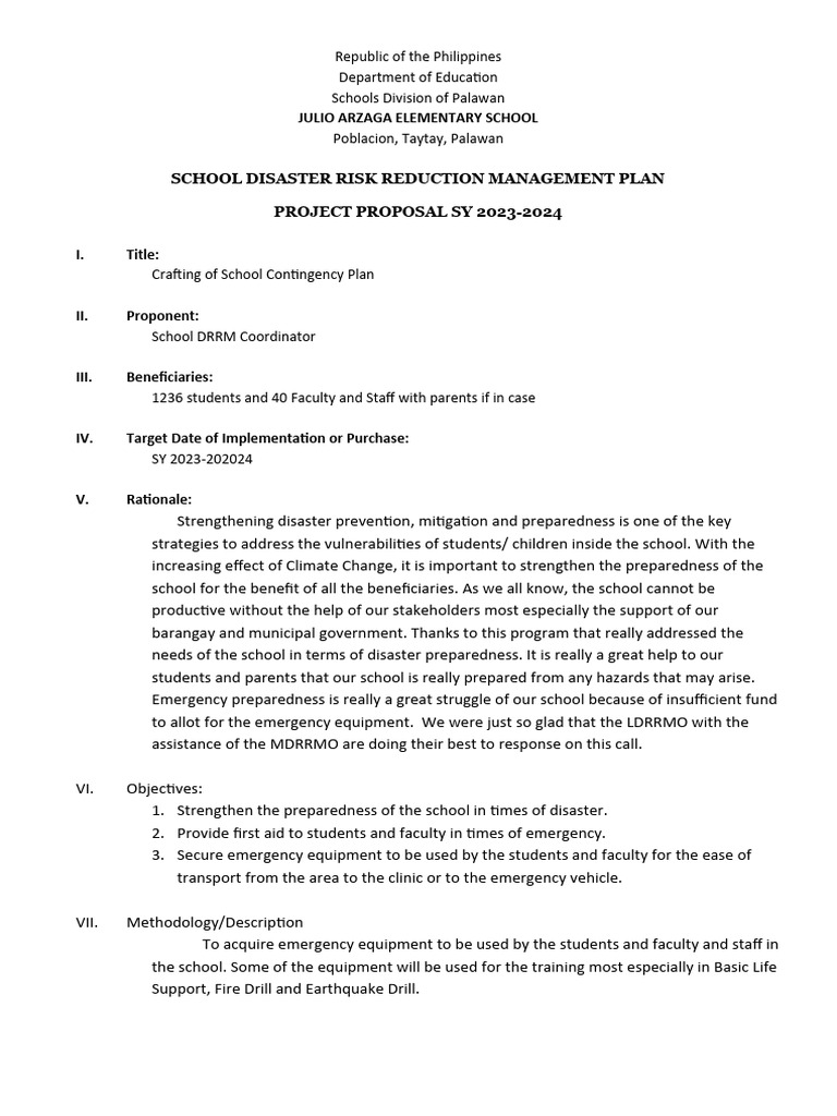 DRRM Project Proposal | PDF | Emergency Management | Risk
