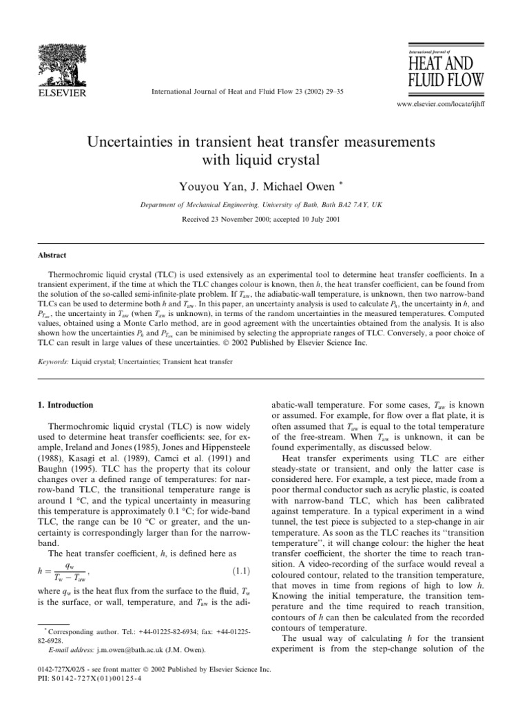 Uncertainties in Transient Heat Transfer Measurements With Liquid ...