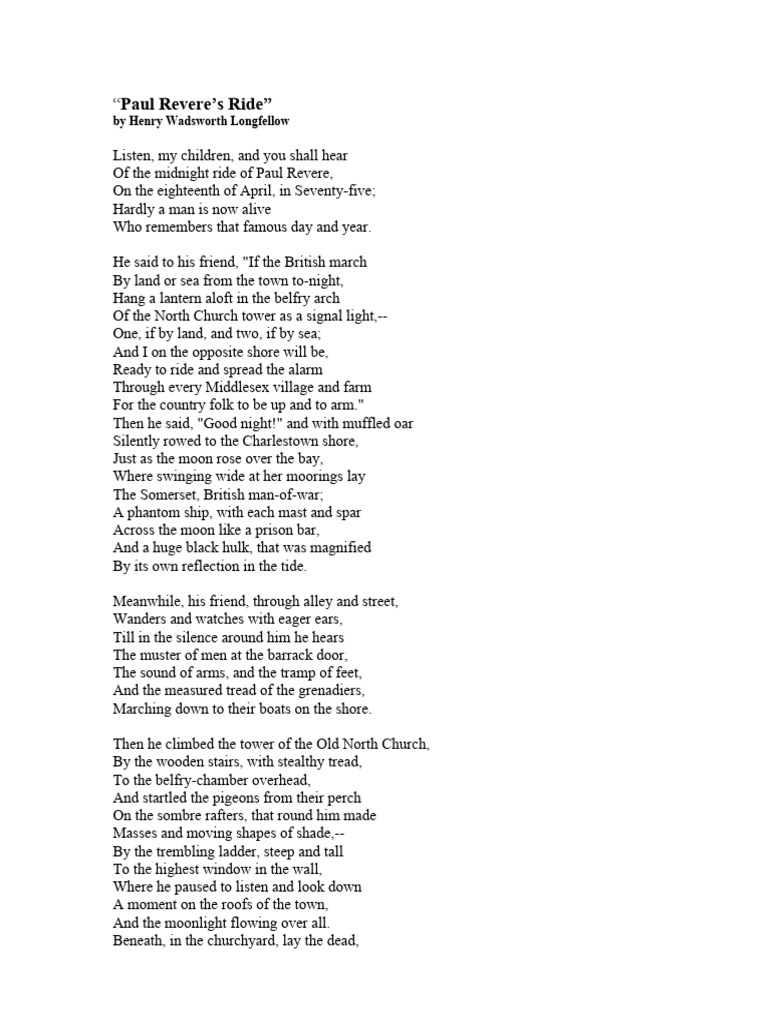 LONGFELLOW - Paul Revere's Ride | PDF