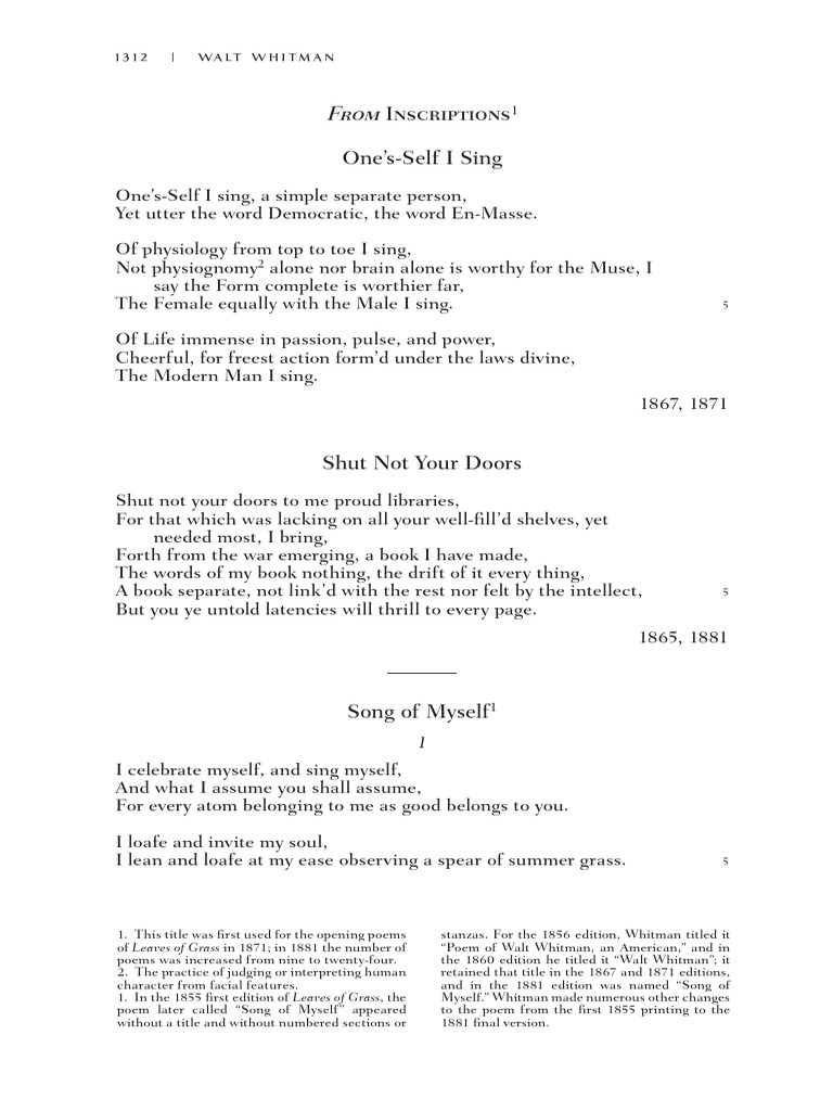 WHITMAN - Song of Myself | PDF | Leaves Of Grass