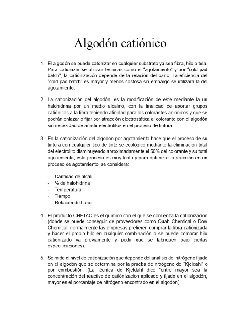 Algodón Catiónico Investigación | PDF | Algodón | Química