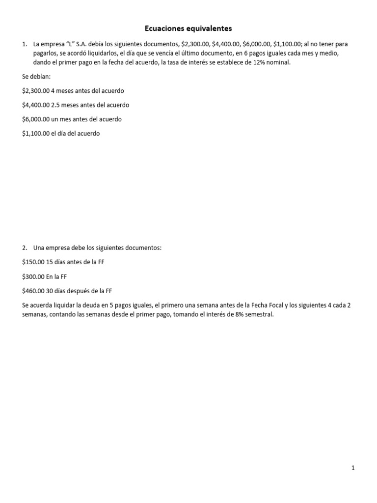 Ejercicios Con Interes Simple - Reestructuracion de Deudas | Descargar gratis PDF | Deuda ...