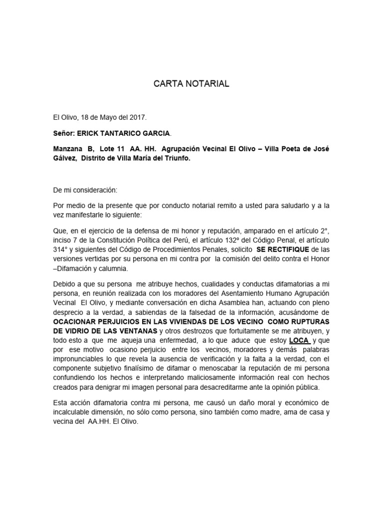 CARTA NOTARIAL Difamacion | Descargar gratis PDF | Gobierno | Justicia