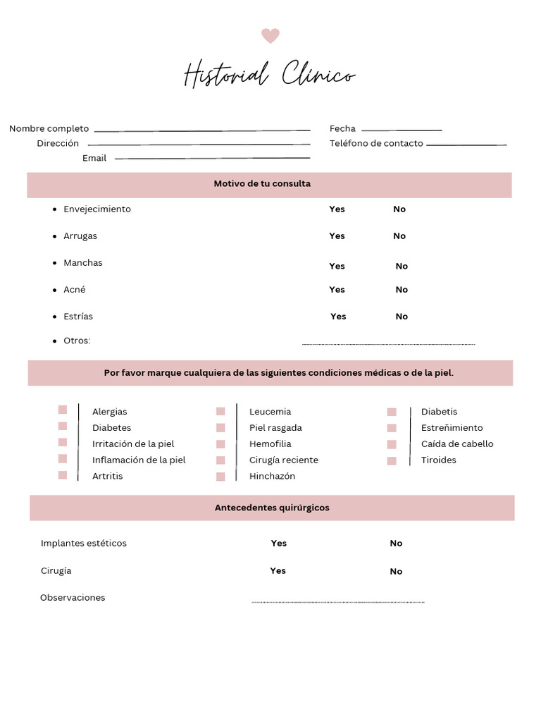 Pink and White Simple Nail Salon Client Information Form | Descargar gratis PDF | Piel ...
