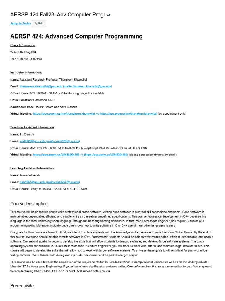 AERSP 424 Fall23 - Adv Computer Progr | PDF | C++ | Computer Programming