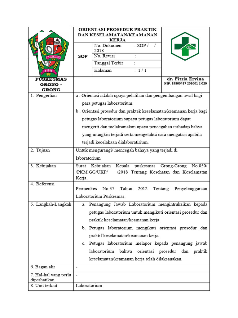 Sop Orientasi Praktik Keselamatan Kerja | PDF | Sains & Matematika | Teknologi & Rekayasa