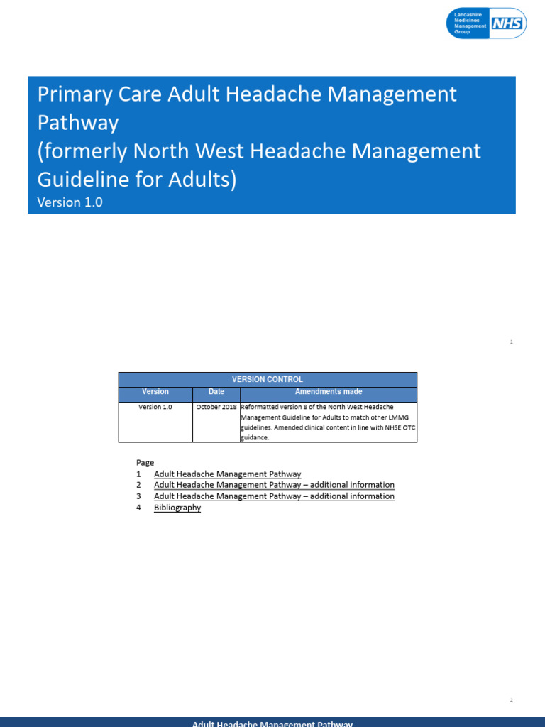 Headache Management Guideline For Adults Version 10 | PDF | Headache ...
