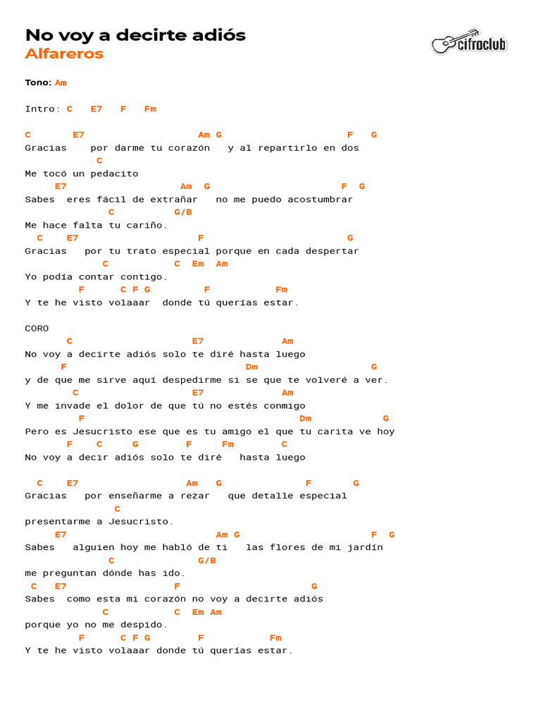 No Voy a Decirte Adiós - Letra y Acordes | PDF