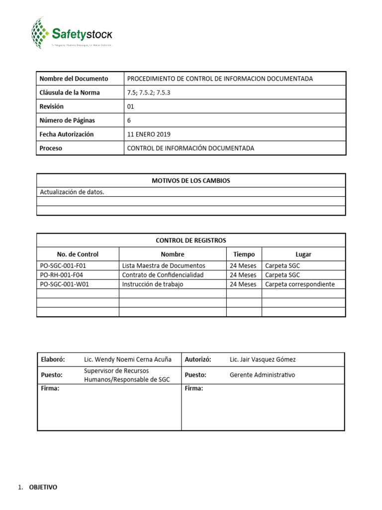 Po-sgc-001 Procedimiento Control de Información Documentada (2) | PDF ...