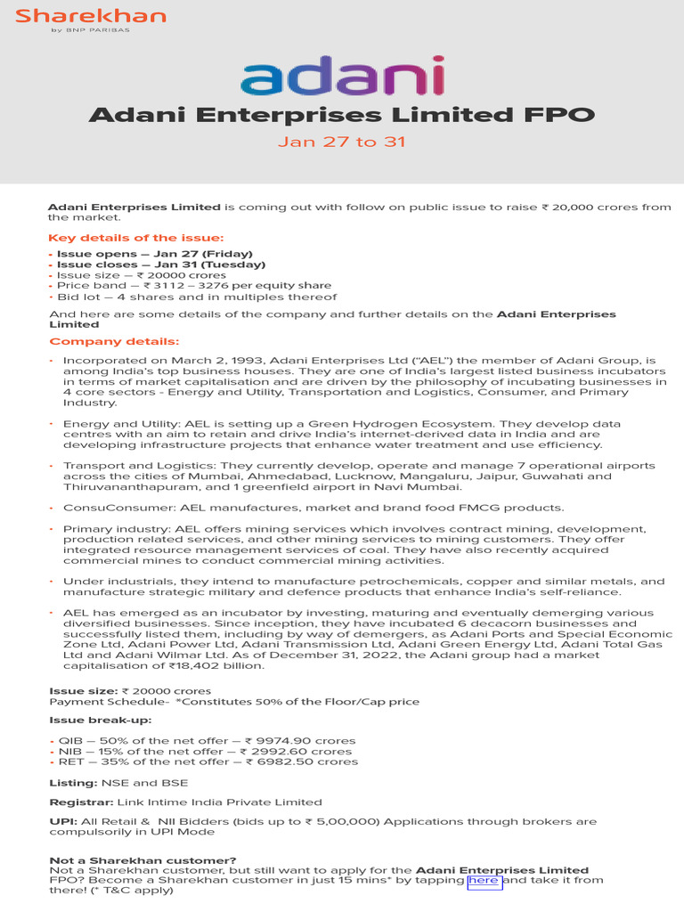 Adani Enterprises Limited IPO PDF | PDF | Economies