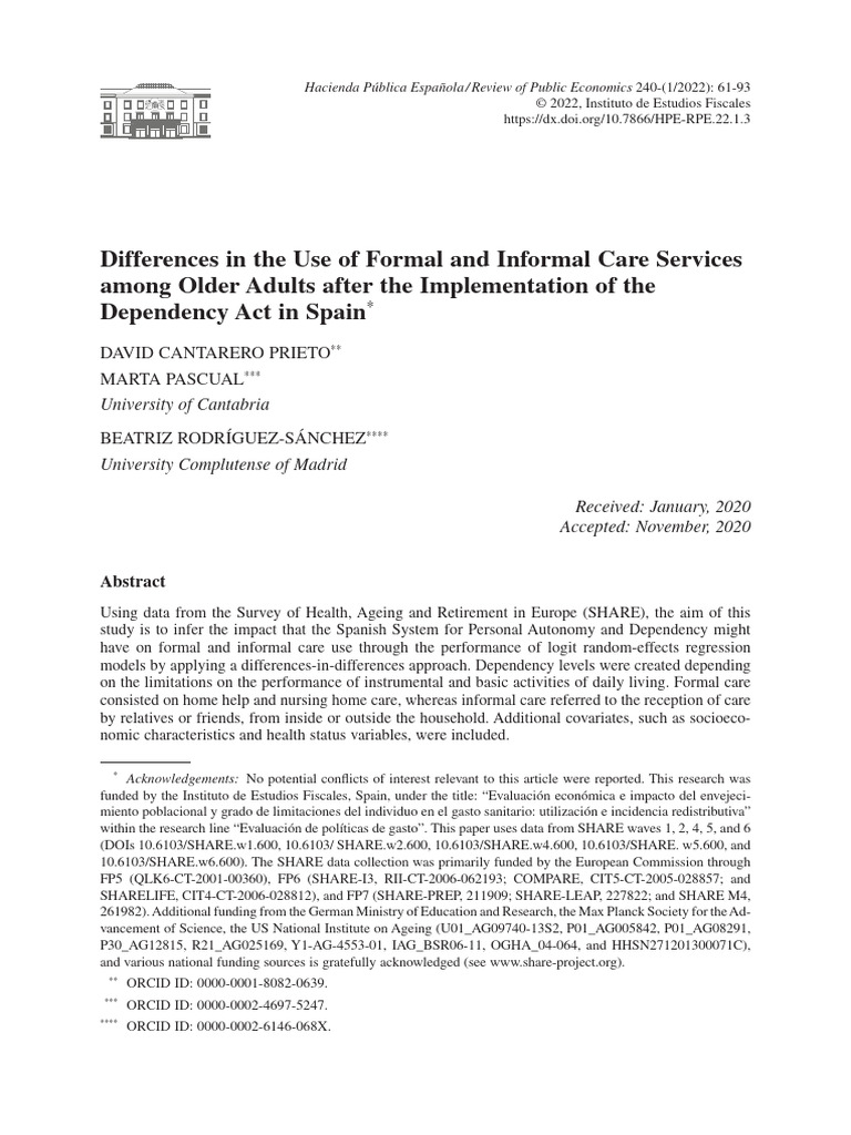 Differences in The Use of Formal and Informal Care Services Among Older ...