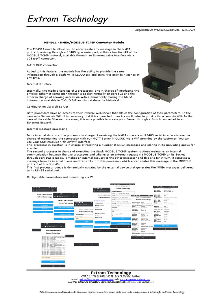 MS4911 NMEA To MODBUS Protocol Converter | PDF | Internet Protocol Suite | Network Socket