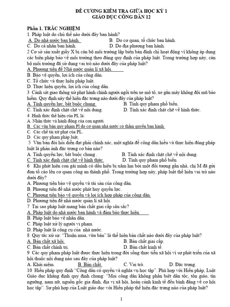 Đề Cương 12 GK 1 | PDF