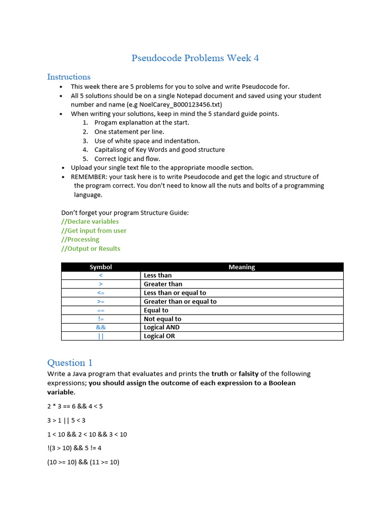 04 Pseudocode Problems Week 4 | PDF | Computer Program | Programming