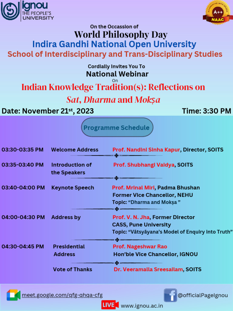 Programme Schedule - World Philosophy Day - 2023 - SOITS IGNOU | PDF ...