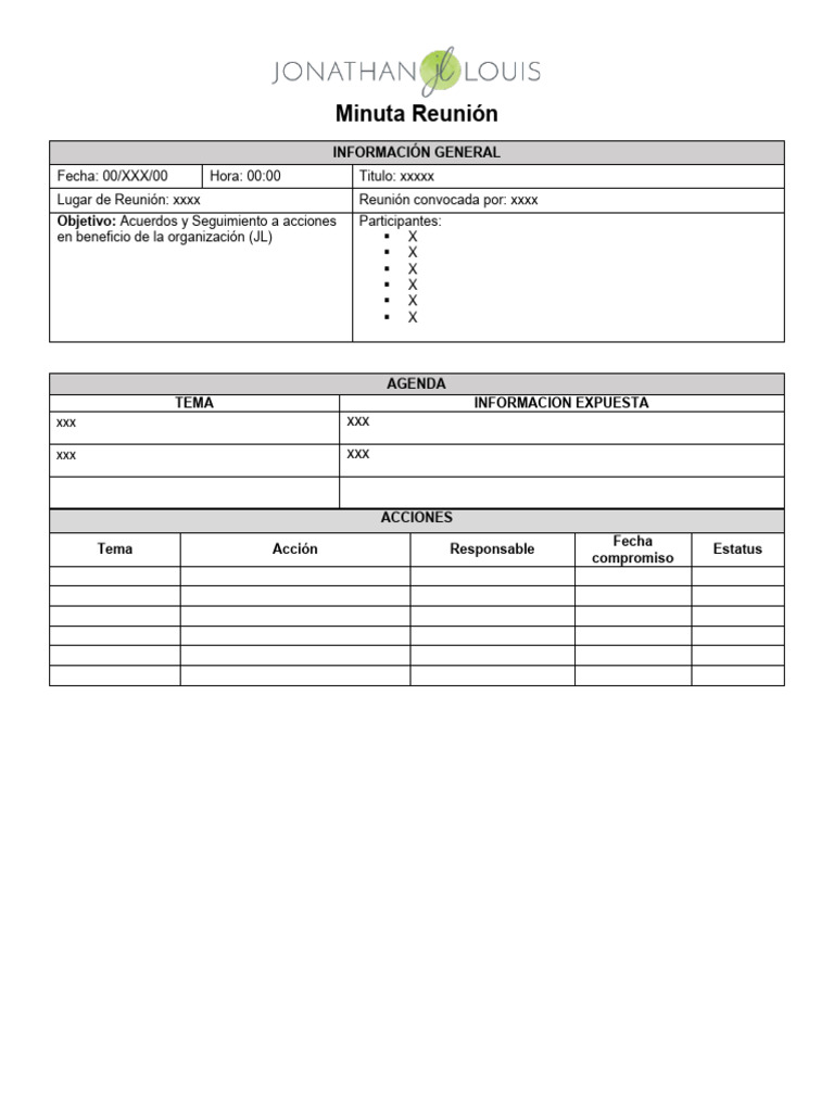 Formato De Minuta De Junta: Formato De Minuta De Trabajo – XEBNZX