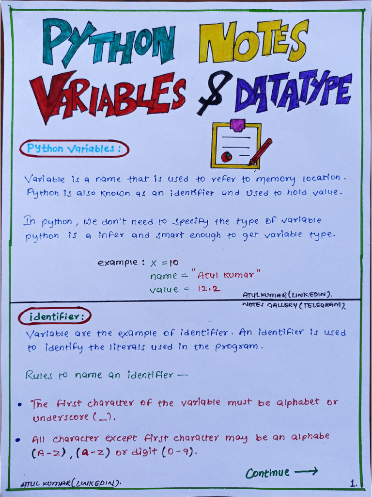 Python Variable And Datatypes Notes Part 1 Pdf