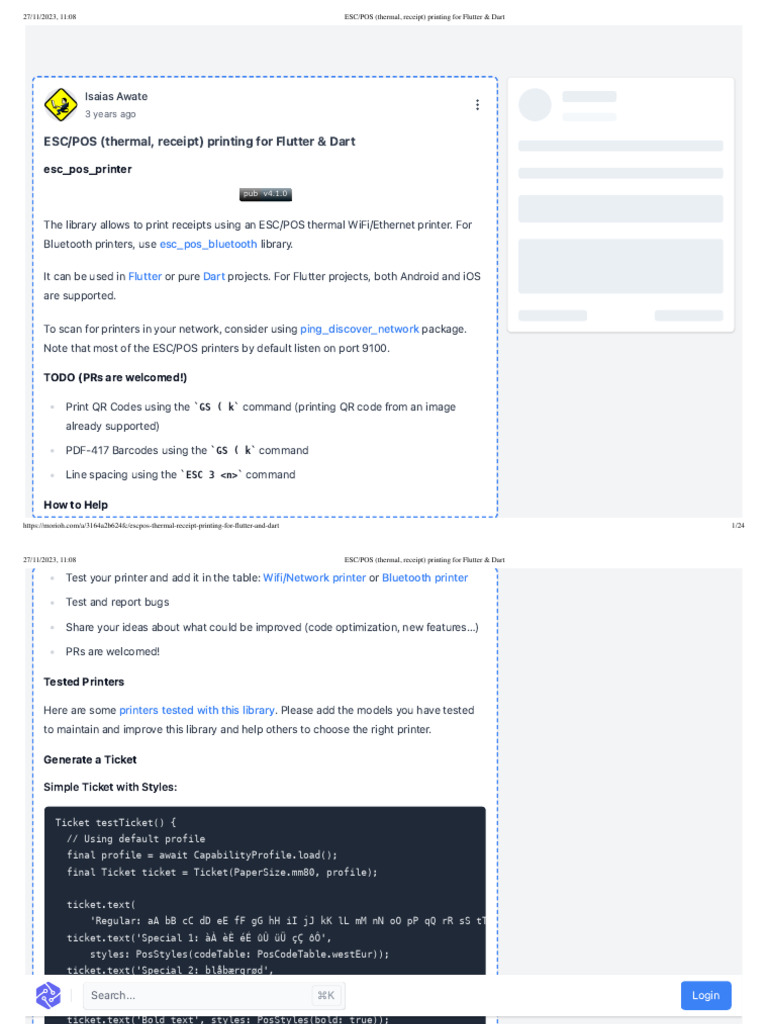 ESC/POS Printing in Flutter & Dart | PDF | Point Of Sale | Windows Presentation Foundation