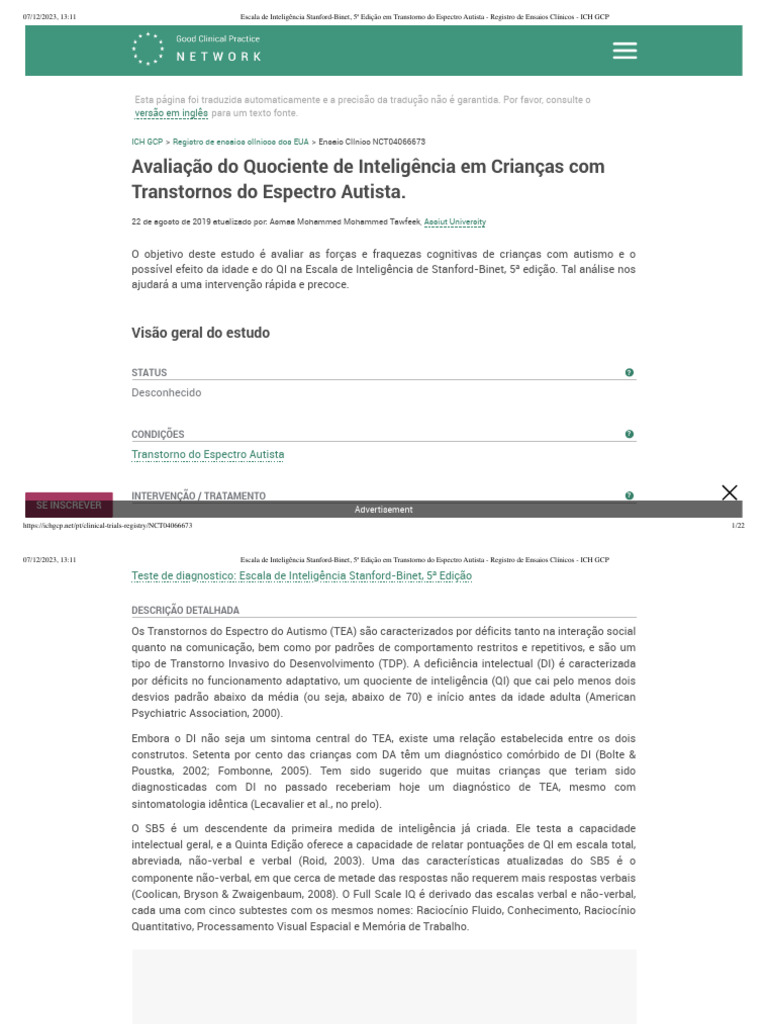 Escala de Inteligência Stanford-Binet, 5 Edição em Transtorno Do ...