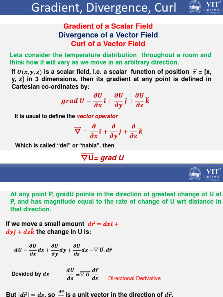 Gradient Of A Scalar Field Curl Of A Vector Field Pdf Divergence Euclidean Vector