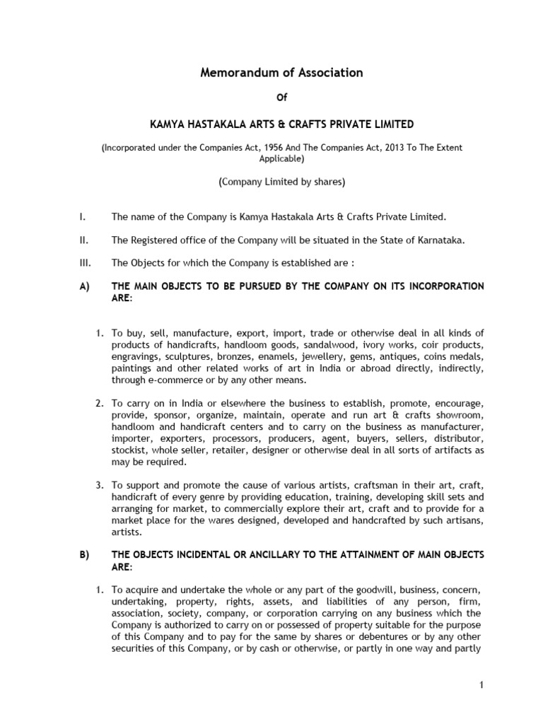 Memorandum of Association | PDF | Securities (Finance) | Banks