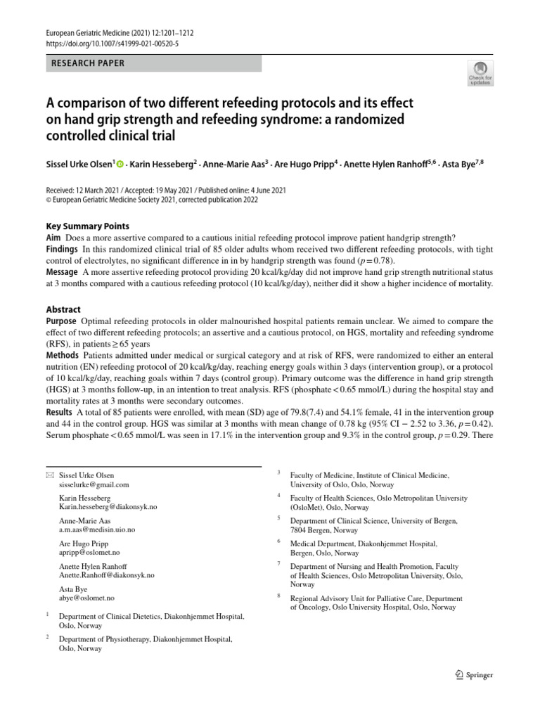 Jurnal RCT Refeeding Syndrome | PDF | Randomized Controlled Trial | Clinical Medicine