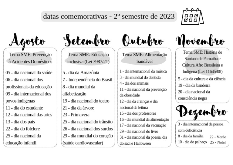 Datas Comemorativas Segundo Semestre 2023 | PDF | Tecnologia e Engenharia