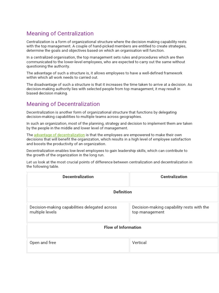 Centralization and Decentralization | PDF