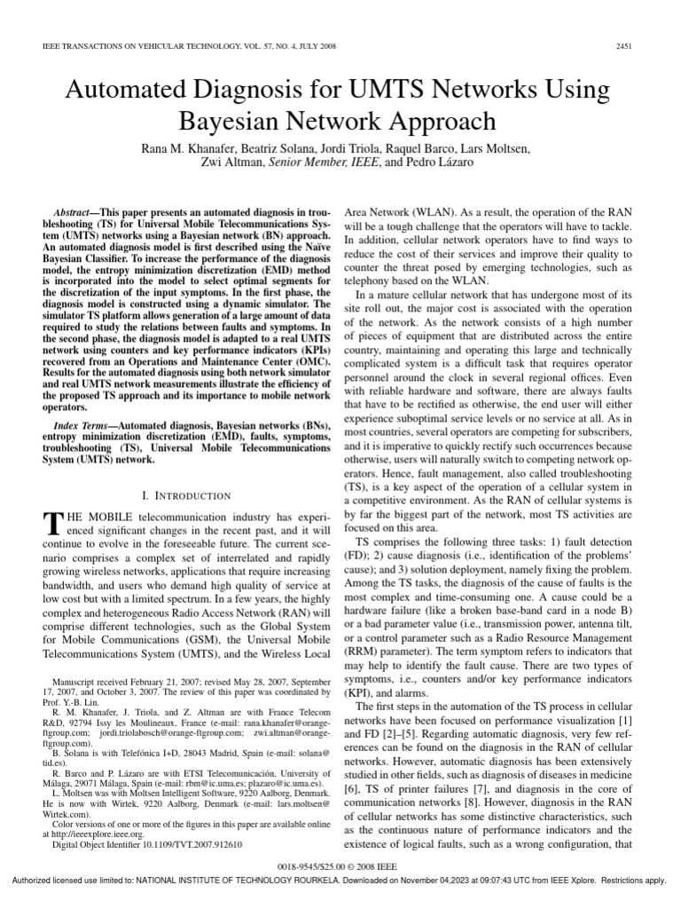 Automated Diagnosis For UMTS Networks Using Bayesian Network Approach | PDF | Bayesian Network ...