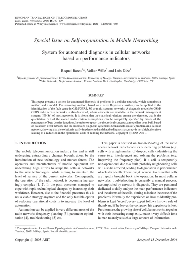 System For Automated Diagnosis in Cellular Networks Based On Performance Indicators | PDF ...