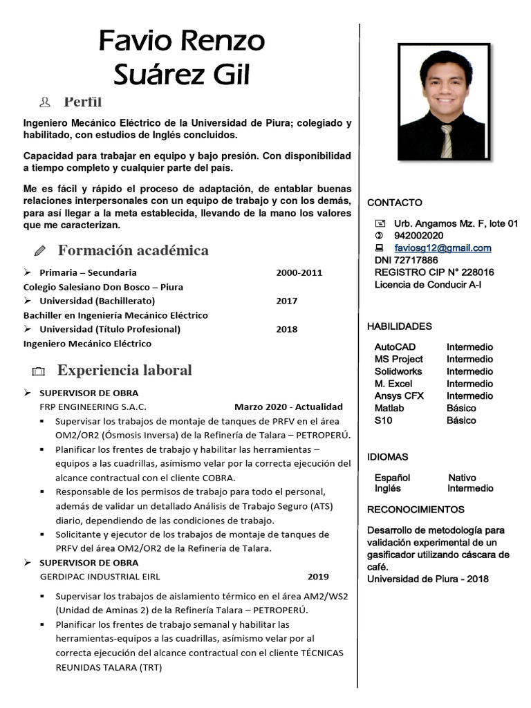 FavioSu rez-CURRICULUM+VITAE | PDF | Ciencias fisicas | Ingeniería