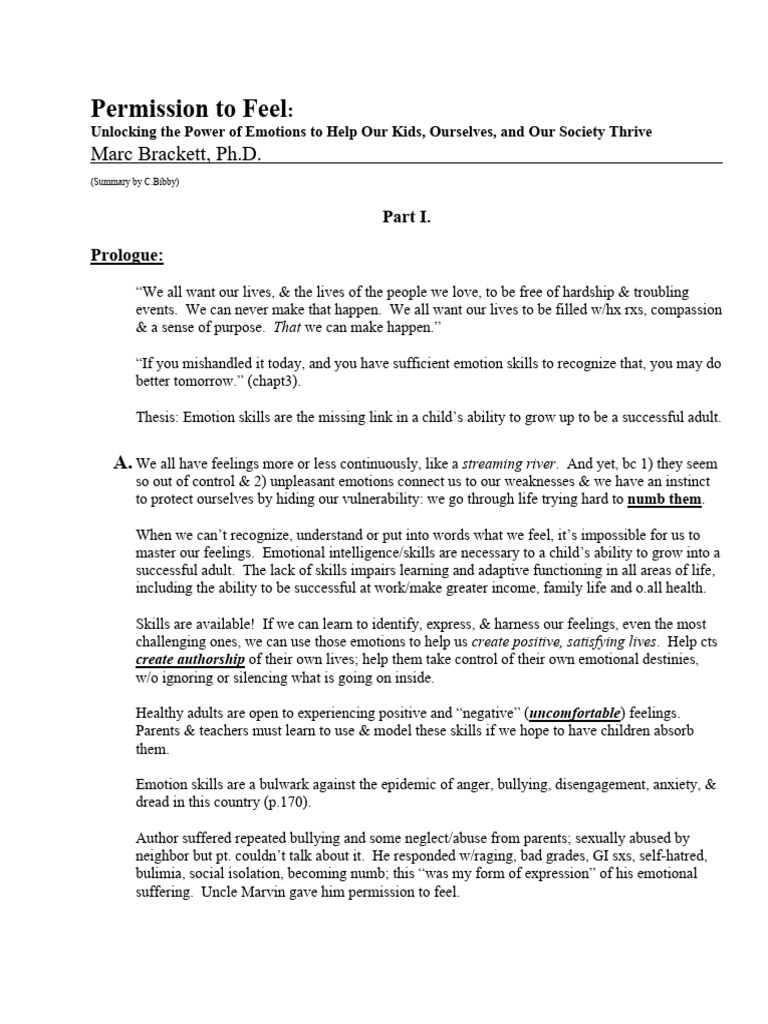 Permission To Feel SUMMARY | PDF | Emotions | Feeling