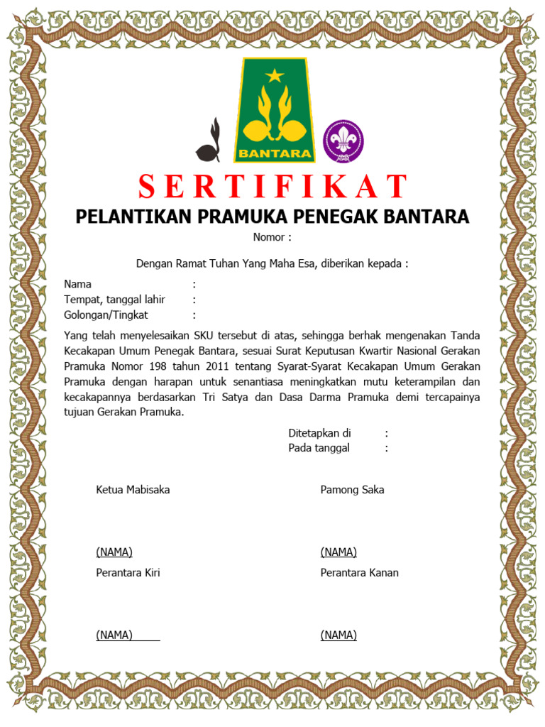 Sertifikat Pelantikan Pramuka Bantara | PDF