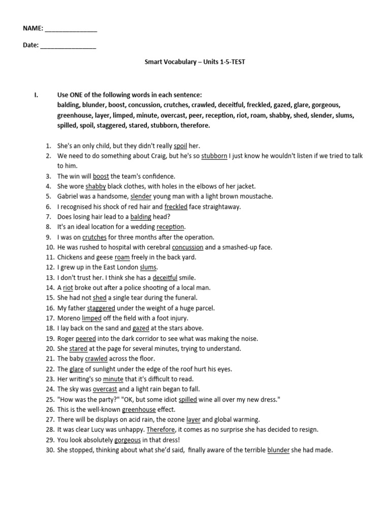 Smart Vocabulary - Units 1-15 - Key | PDF | Language Arts & Discipline ...