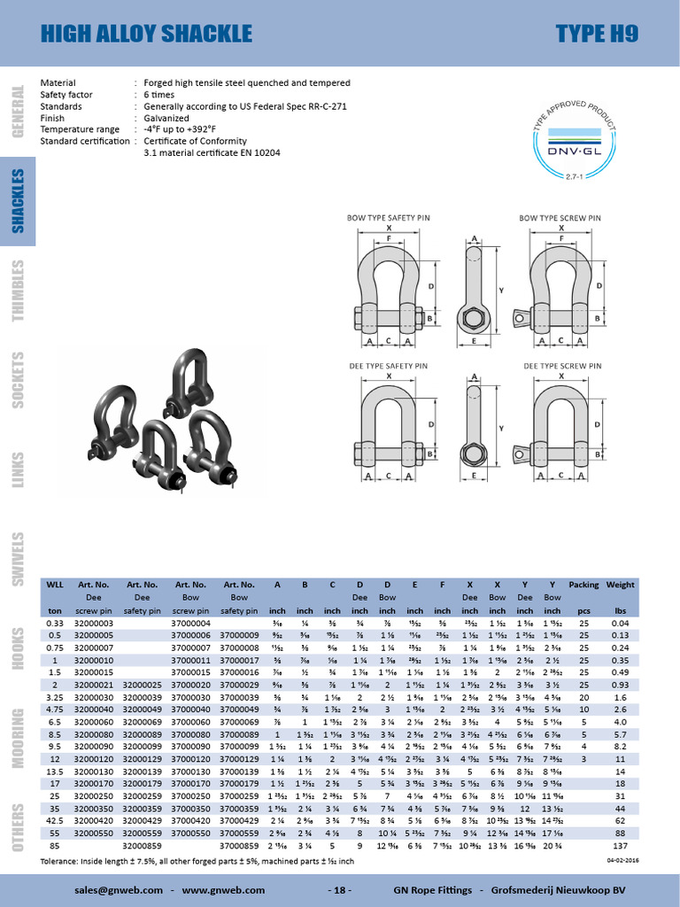 Type H9 High Alloy Shackle: GN Rope Fittings - Grofsmederij Nieuwkoop ...