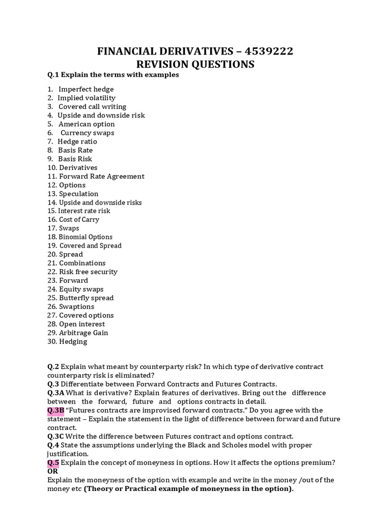 Students - Revision Questions Financial Derivatives - 4539222 | PDF ...
