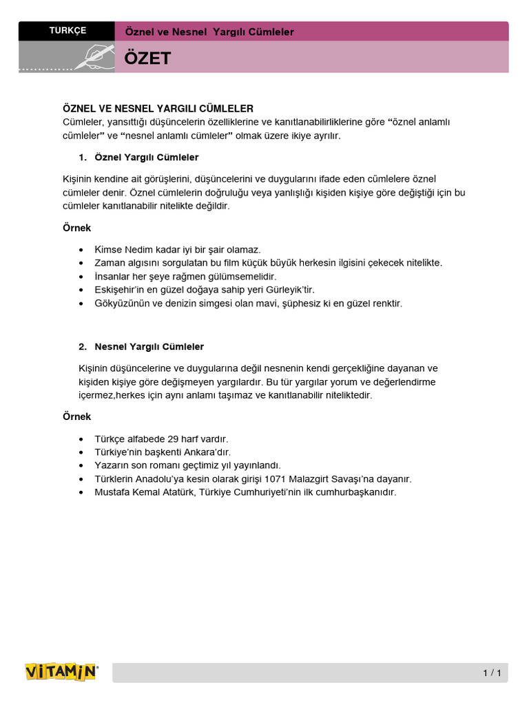 Öznel Ve Nesnel Yargılı Cümleler | PDF