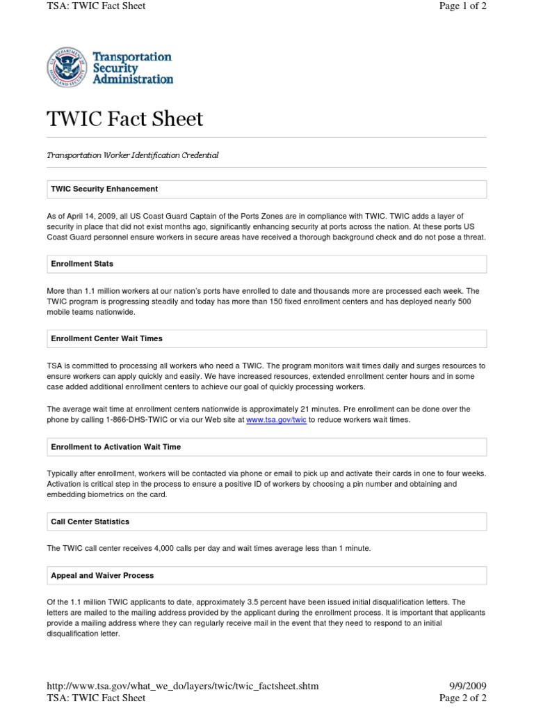 Twic Factsheet | PDF | Transportation Security Administration ...