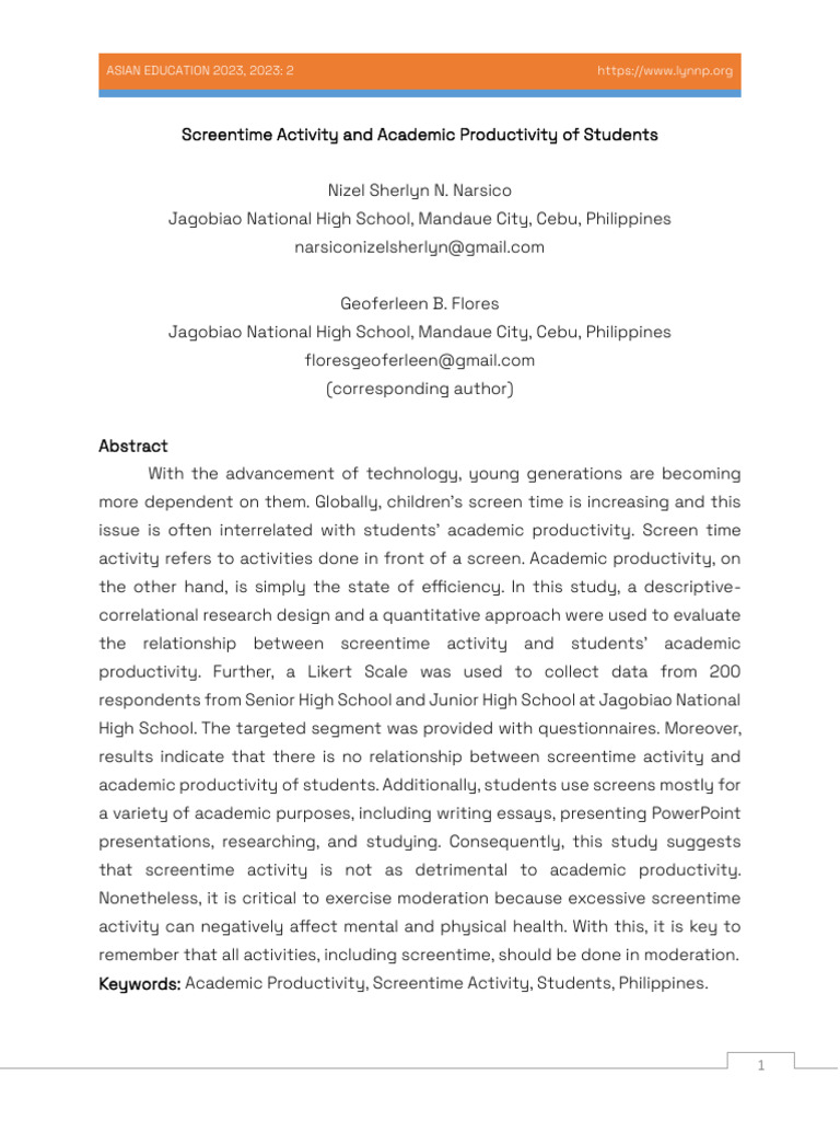 Screen Time's Impact on Student Productivity | PDF | Survey Methodology ...