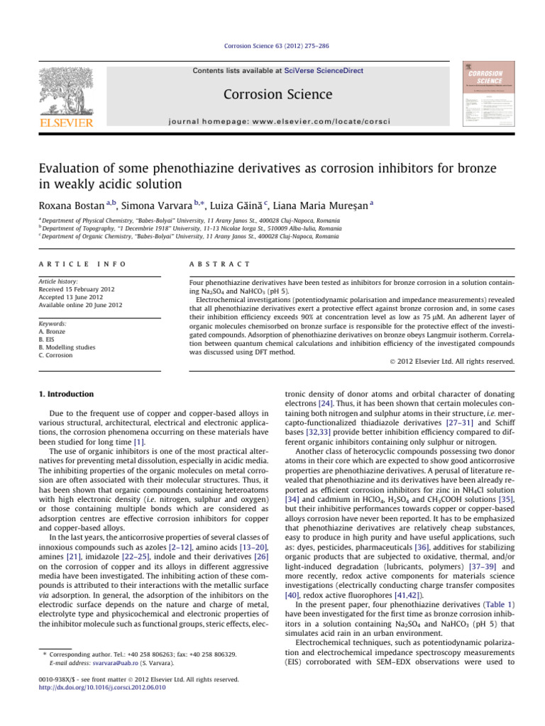 Corrosion Inhibitors For Bronze 12 | PDF | Corrosion | Electrochemistry