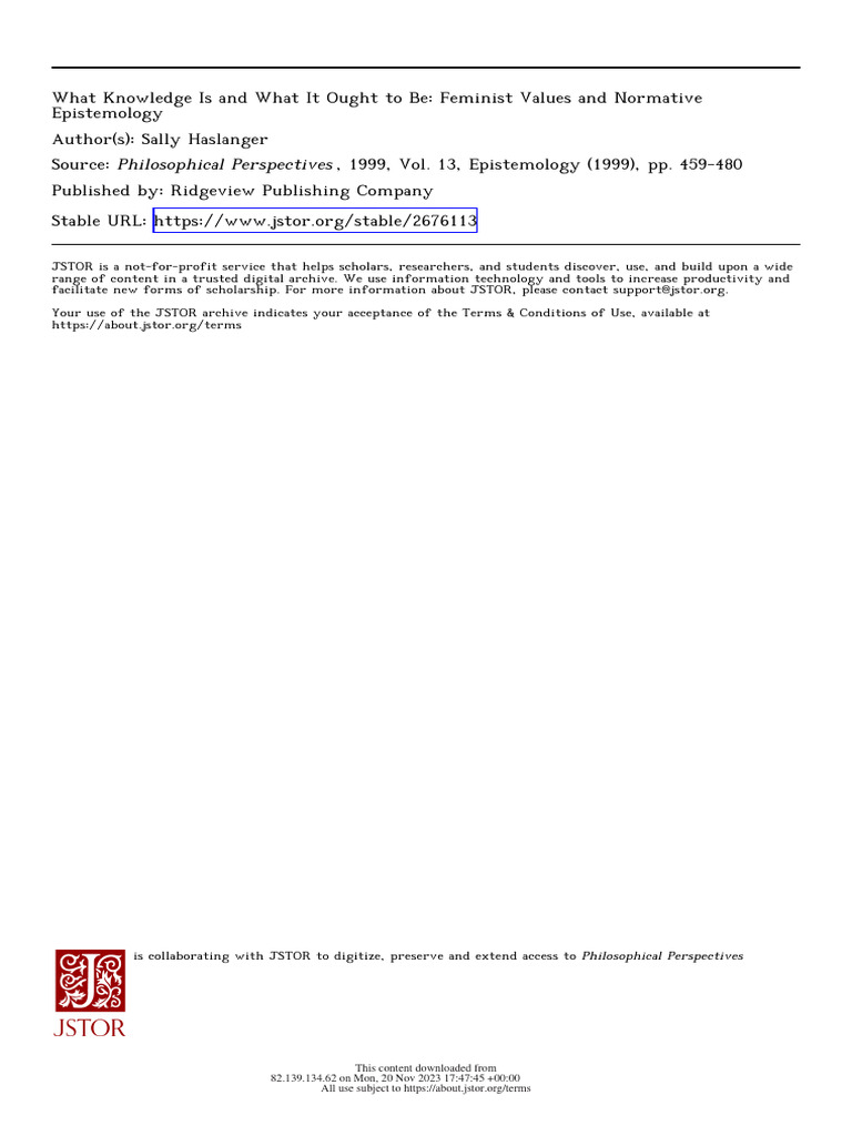 Haslanger KnowledgeOughtBe 1999 | PDF | Epistemology | Knowledge