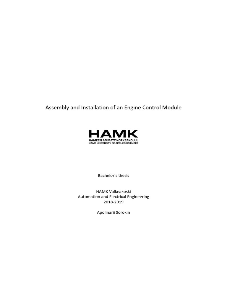 Assembly and Installation of An Engine Control Module. Apolinarii Sorokin | PDF
