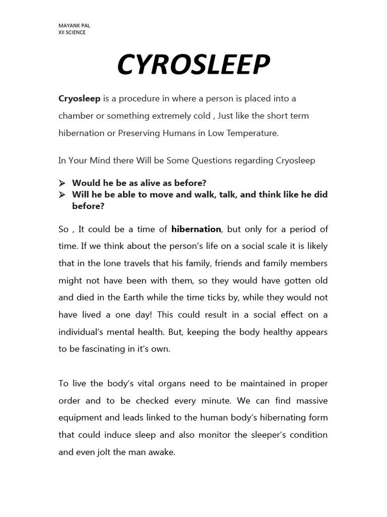 Cryosleep MP1 | PDF