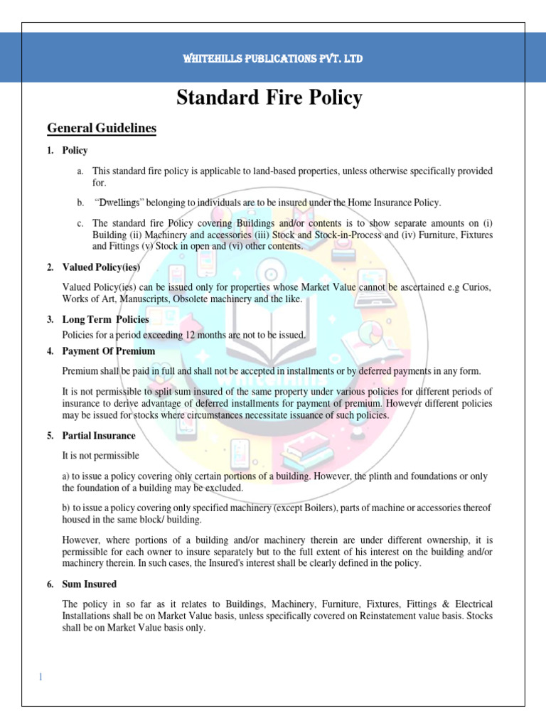 Standard Fire Policy Guidelines | PDF | Insurance | Indemnity