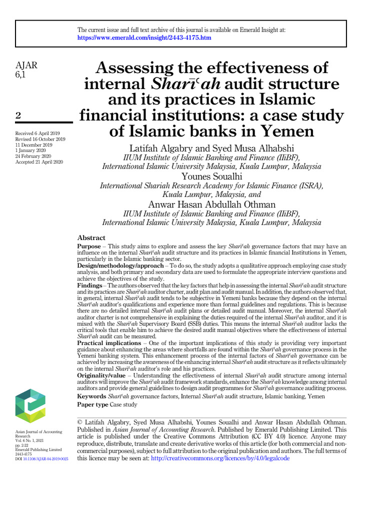 Shariah Audit in Yemeni Islamic Banks | PDF | Audit | Internal Audit