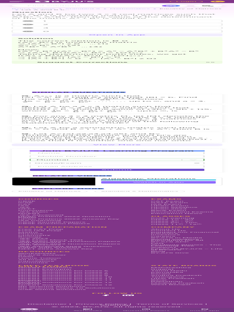 Let A and B Be Two 3 × 3 Real Matrices Such That A2 - B2 Is Invertible Matrix. If A5 B5 and A3B2 ...
