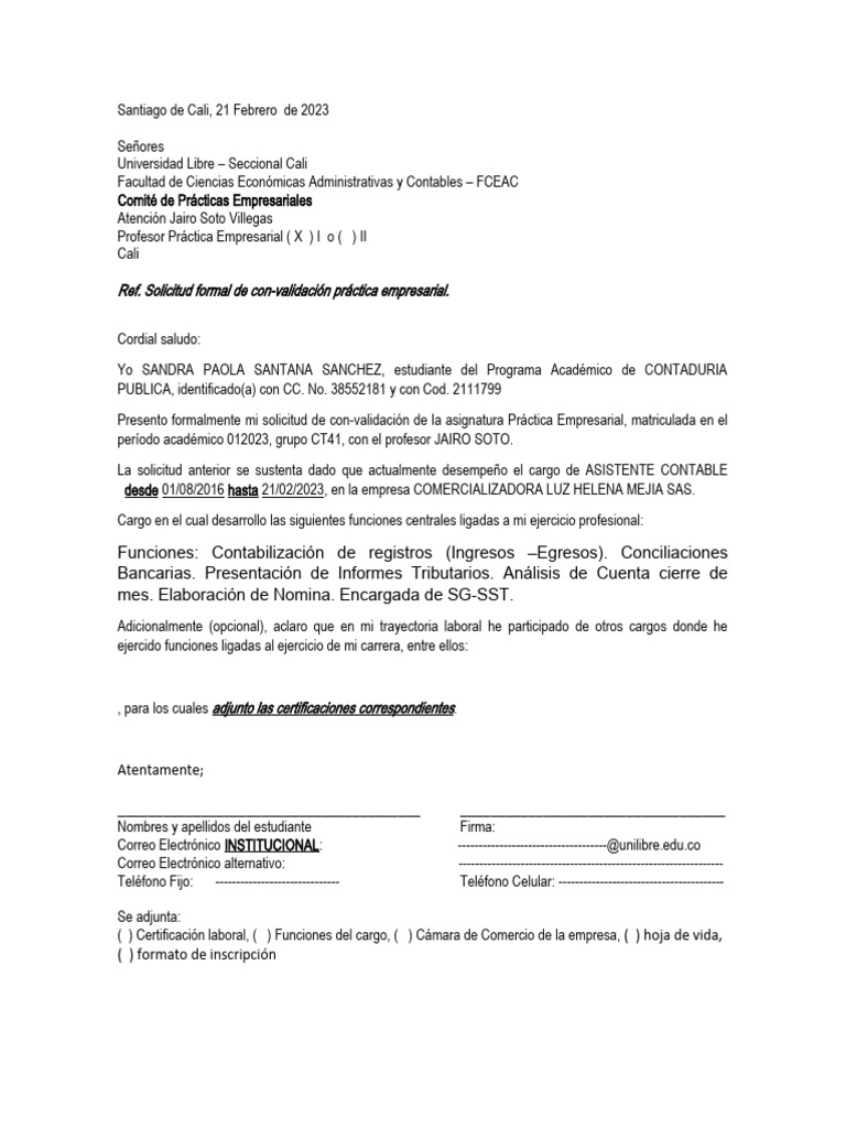 Solicitud Convalidación Práctica Empresarial | PDF