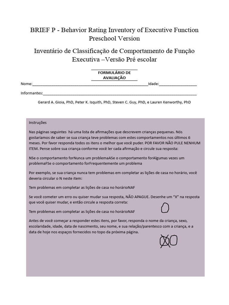 BRIEF 2 Versão Preescolar | PDF