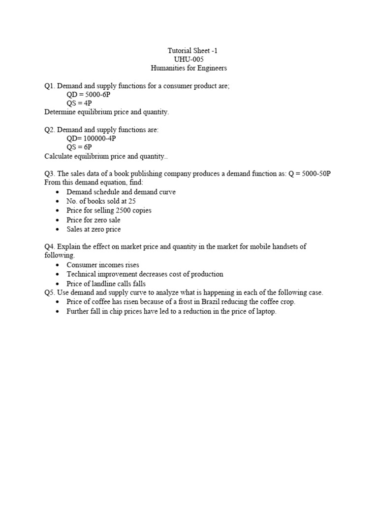 Tutorial Sheet 1 | PDF