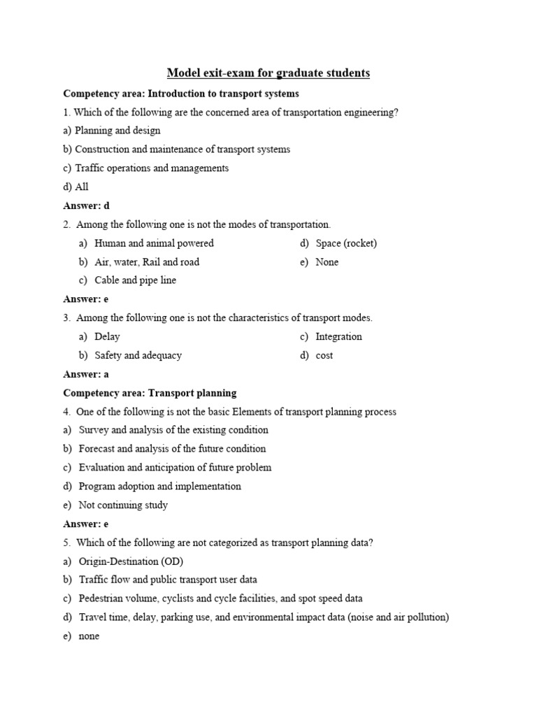 Graduate Exam Model: Transportation Engineering | PDF | Transport | Traffic